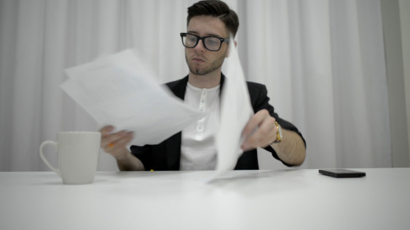 Man After Work Collecting Documents, Stock Footage | VideoHive