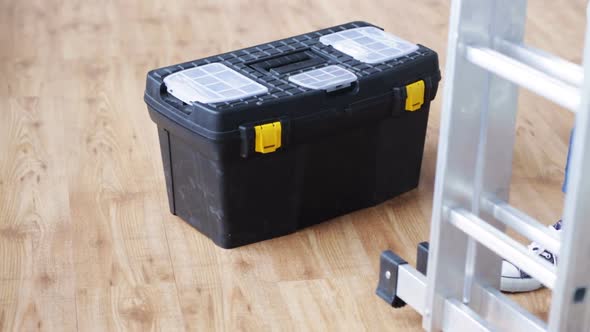 Close Up Of Man Bringing Tool Box And Ladder 5, Stock Footage | VideoHive