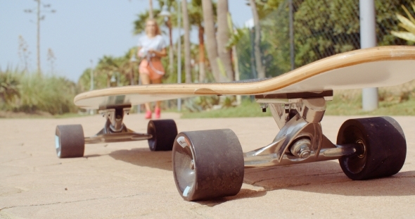 Longboard Resting On The Ground At The Street, Stock Footage | VideoHive