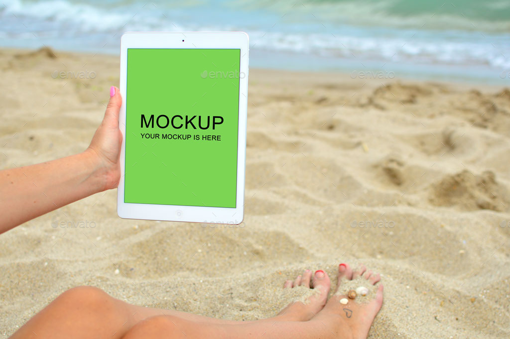 iPad On The Beach Photorealistic Mockup, Graphics | GraphicRiver