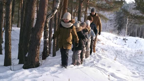 Father and Kids Shuffling Through Snow, Stock Footage | VideoHive