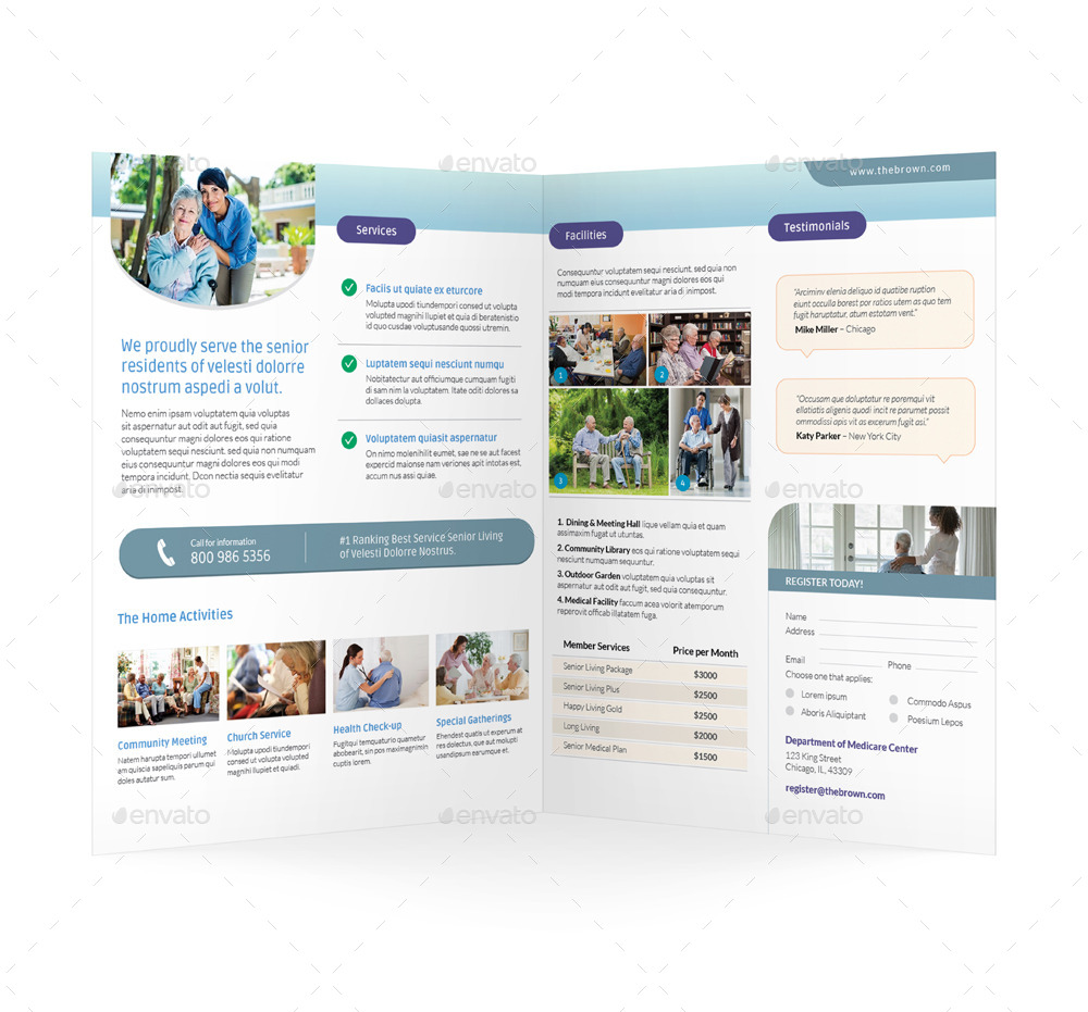Nursing Home Bifold / Halffold Brochure, Print Templates | GraphicRiver