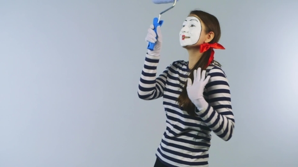 Woman Mime Invisible Wall Colors, Stock Footage | VideoHive