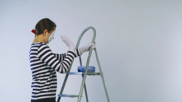 Woman Mime Invisible Wall Colors, Stock Footage | VideoHive