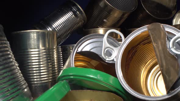Recycling metal food packaging. Household recycle box for metal cans ...