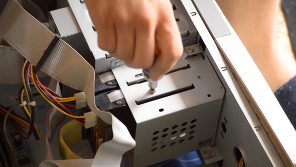 Unscrewing Screw Inside A Computer That Held HDD, Stock Footage | VideoHive