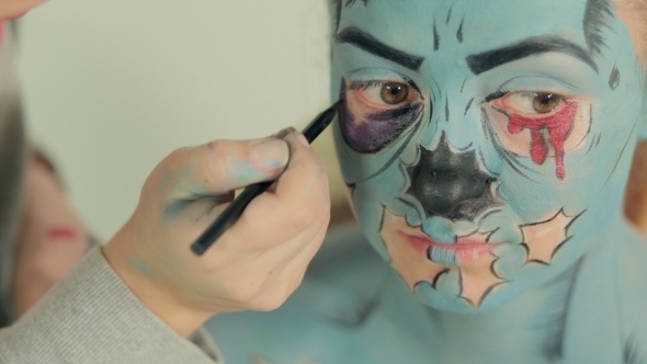 Application Of Greasepaint On The Model's Face, Stock Footage | VideoHive