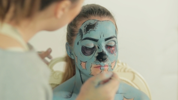 Application Of Greasepaint On The Model's Face, Stock Footage | VideoHive