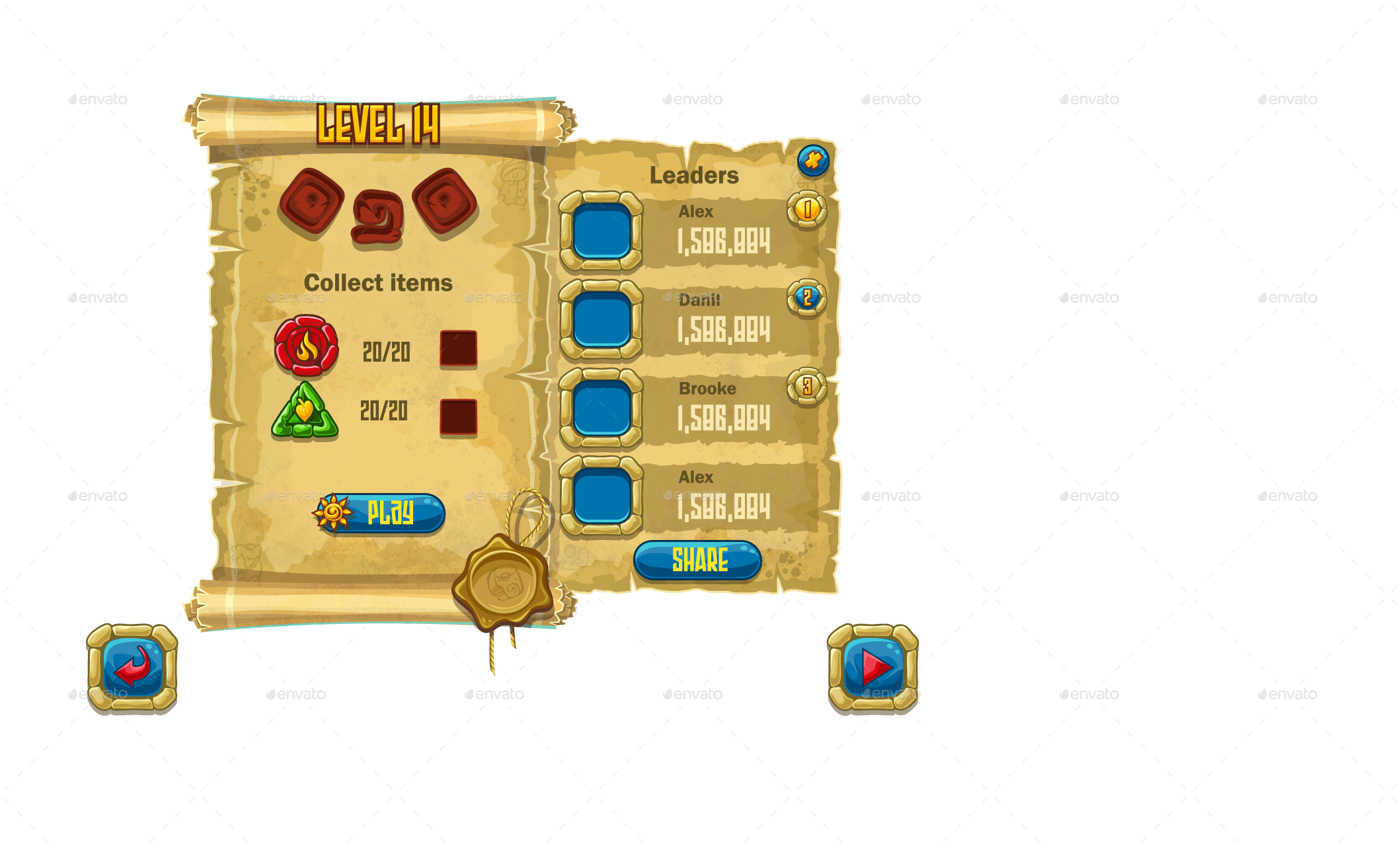 Jungle Treasures GUI., Game Assets | GraphicRiver