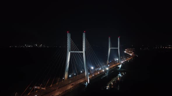 Aerial View Traffic on City Bridge Road at Night Roadway in Modern Big ...