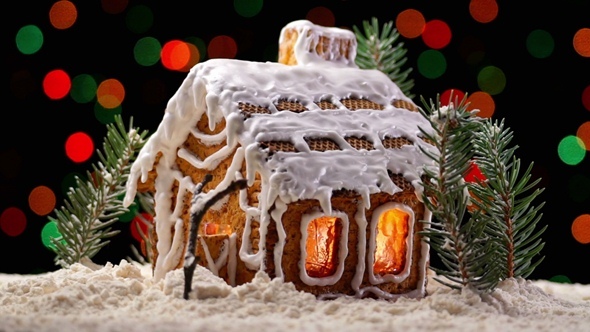 Gingerbread House with Christmas Lights, Stock Footage | VideoHive