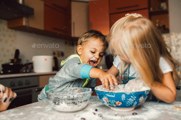 Kids is playing with flour Stock Photo by simbiothy | PhotoDune
