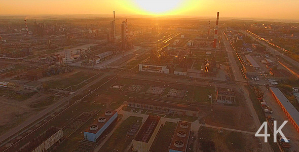 The Huge Industrial Plant at Sunset, Stock Footage | VideoHive