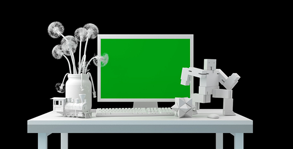 Desktop With Objects and Computer Monitor, Motion Graphics | VideoHive