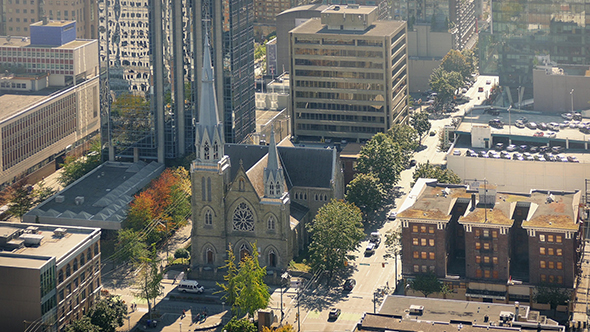 Church In Downtown City Area In The Sun, Stock Footage | VideoHive
