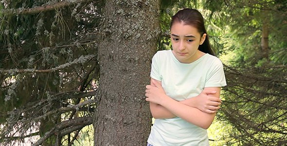 Sad Girl Lost in Forest, Stock Footage | VideoHive