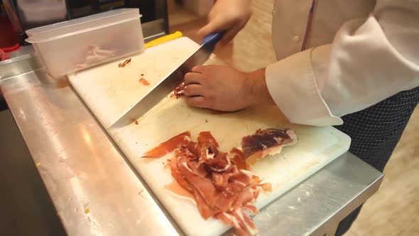 Chef Chopping Bacon In Restaurant 1, Stock Footage | VideoHive