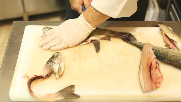 Chef Cutting Fish In Restaurant 4, Stock Footage | VideoHive