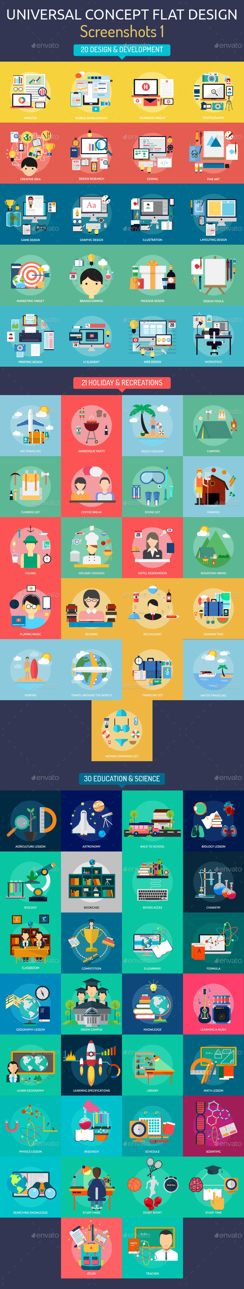 Universal Concept Flat Design, Vectors | GraphicRiver