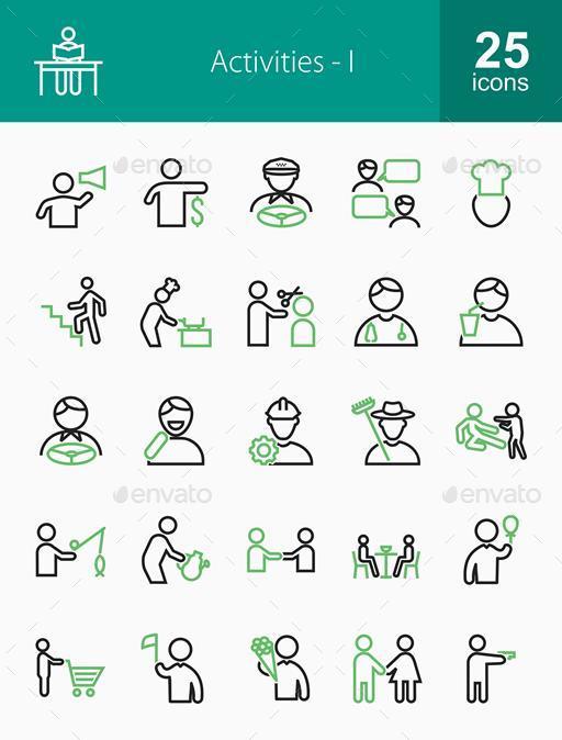 2070 Vector Green & Black Line Icons by IconBunny | GraphicRiver