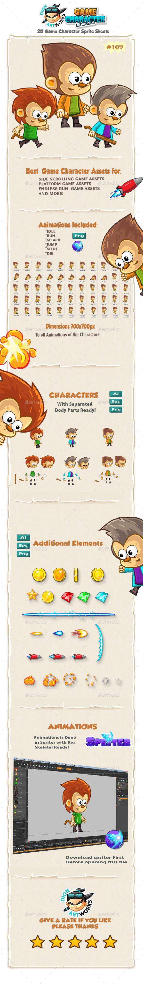 Monkeys 2D Game Character Sprites 109 by pasilan | GraphicRiver