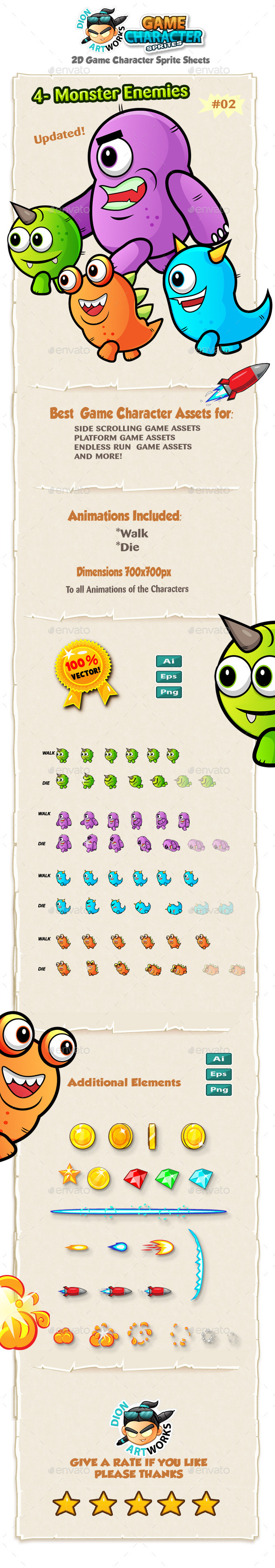 Monster Enemies 2D Game Character Sprites 02 by pasilan | GraphicRiver