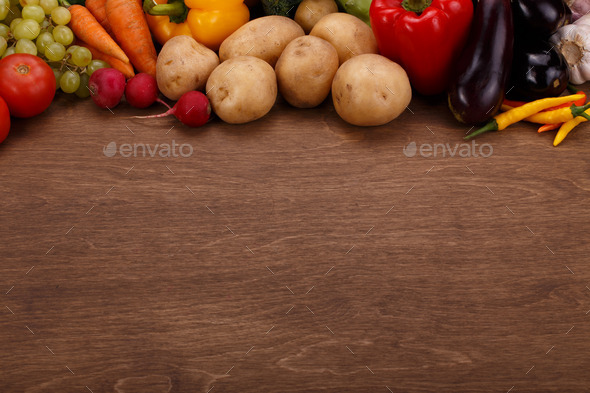 Vegetable on Wooden Texture Background Stock Photo by primo-piano ...