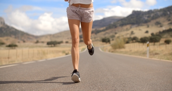 Fit Girl Running On Mountain Road, Stock Footage | VideoHive
