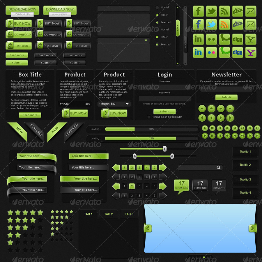 Web elements collection - in 5 colors, Web Elements | GraphicRiver