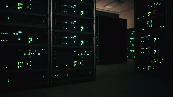 Modern Server Room with Supercomputers Light, Motion Graphics | VideoHive