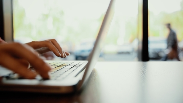 Woman Typing On Laptop, Computer In Cafe, Stock Footage | VideoHive