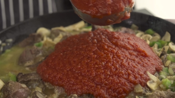 Chef Preparing Red Meat Sauce , Stock Footage | VideoHive