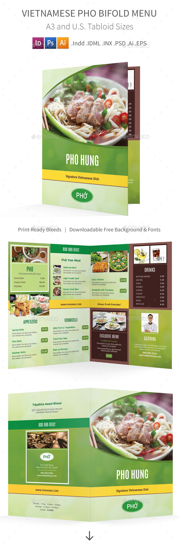 Vietnamese Pho Restaurant Bifold / Halffold Menu by Mike_pantone ...