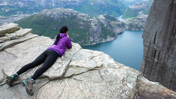 Woman Looking At The Landscape From A Height, Stock Footage | VideoHive