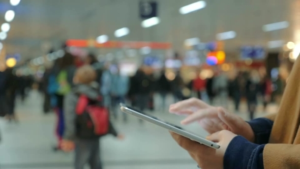 Using Tablet Computer At The Airport Hall, Stock Footage | VideoHive
