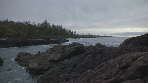Overcast Twilight on a Rocky shore in Ucluelet, Vancouver Island ...