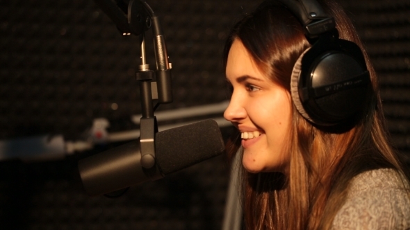 Beautiful Radio DJ In Studio, Stock Footage | VideoHive