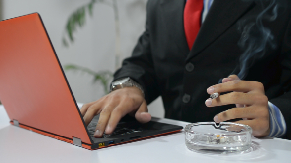 Man Smoking and Working on Laptop, Stock Footage | VideoHive