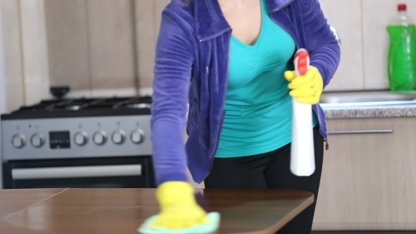 She Cleans The Kitchen, Stock Footage | VideoHive