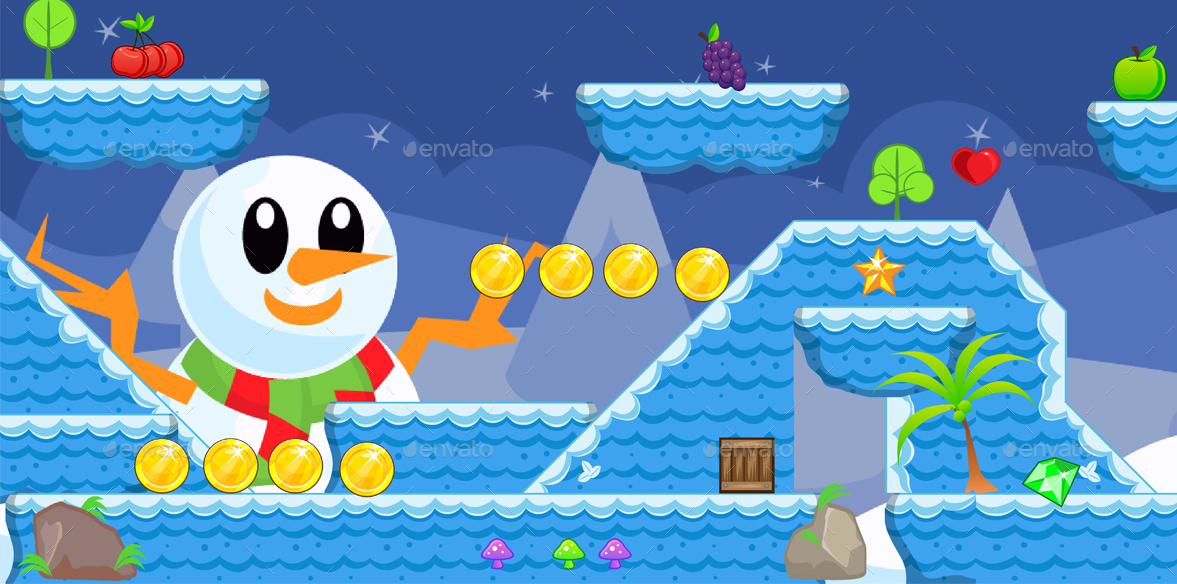 Snow Platformer Game Tilesets 12, Game Assets | GraphicRiver