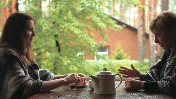 Girls Talk And Drink Their Tea Porcelain Teapot, Stock Footage | VideoHive