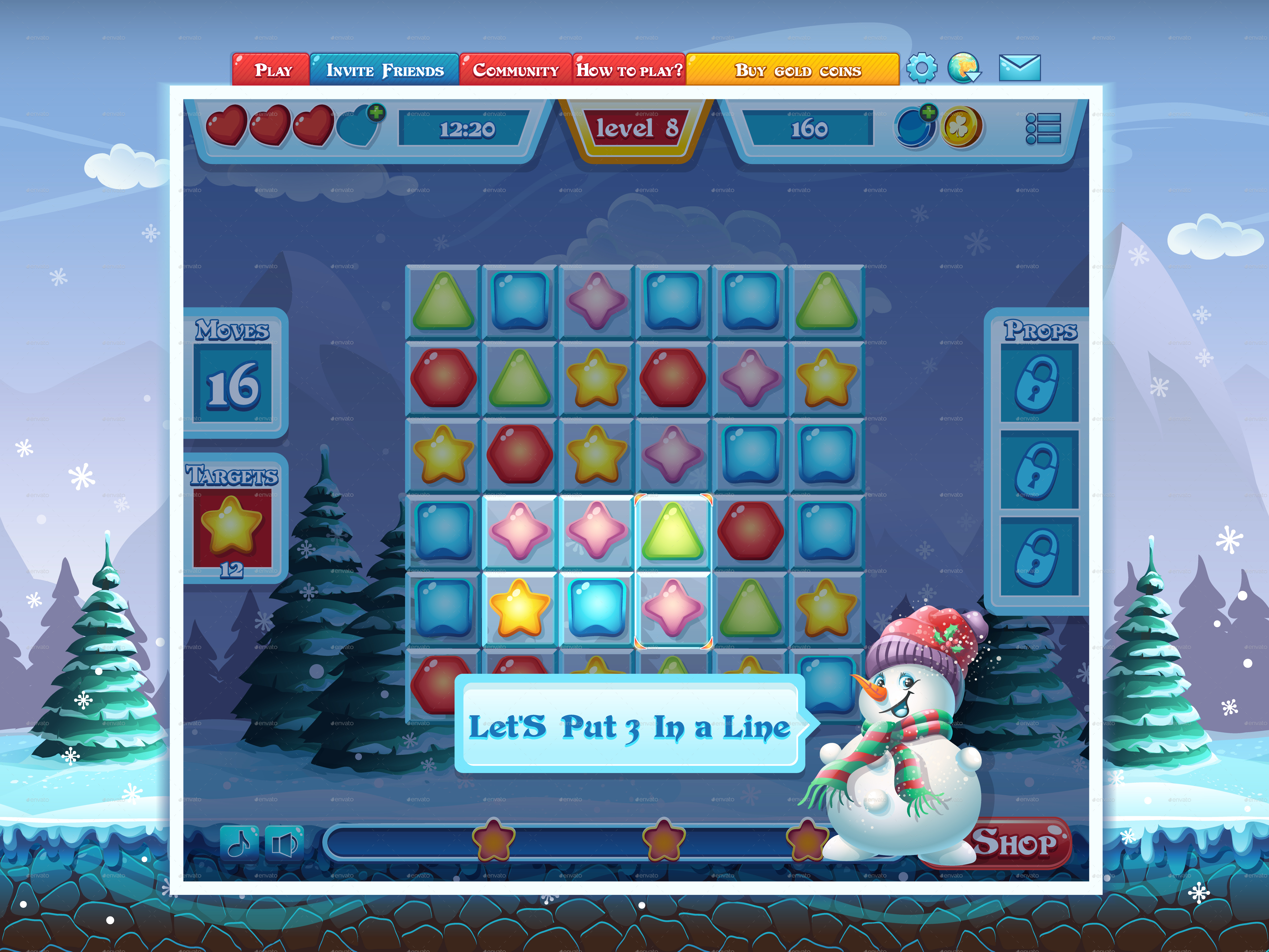 Winter holidays - GUI pack 10, Game Assets | GraphicRiver