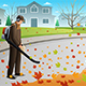 Man Clean Up Leaves During Fall Season, Vectors | GraphicRiver