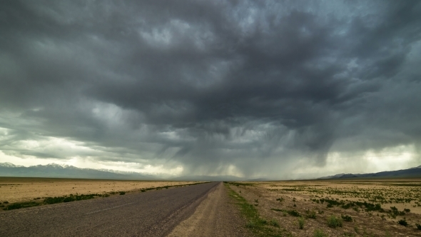 Thunderstorm Storm In The Desert Along The Road, Stock Footage | VideoHive