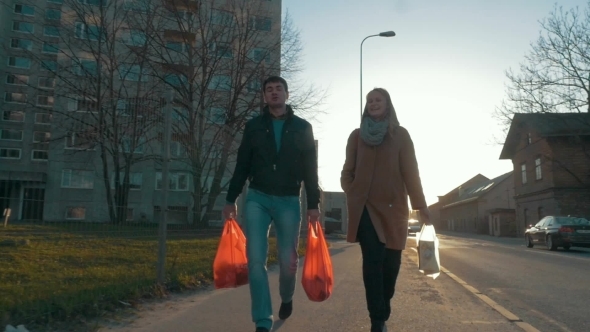 Couple Going Home After The Shopping, Stock Footage | VideoHive