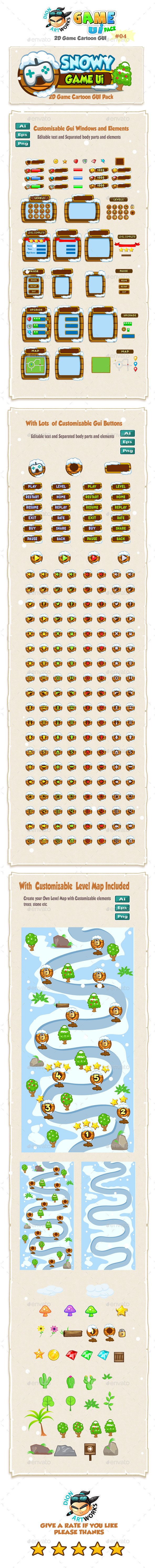 Snowy Cartoon Game Ui Pack 04 by pasilan | GraphicRiver