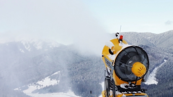 Snow Machine Gun On a Ski Slope., Stock Footage | VideoHive