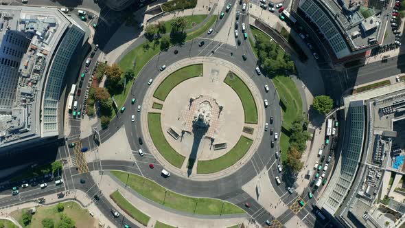 Lisbon, Portugal- Drone Flying Above Roundabout., Stock Footage | VideoHive