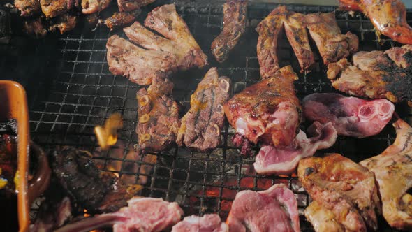 Grilled Meat Food Traditional Medieval Barbecue Catalan Sausages Salami ...