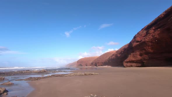 Red Cliff in Ocean Coast Beach in Morocco Nature Landscape, Stock Footage